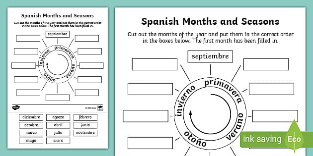 Spanish Months and Seasons Worksheet (teacher made)
