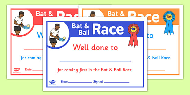 Sports Day Bat and Ball Race Certificates (teacher made)