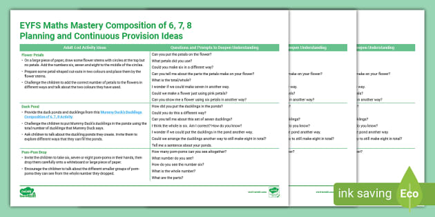 Composition of 6, 7, 8 Planning and Continuous Provision Composition of 6, 7, 8 Planning and Continuous Provision