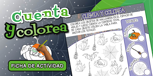 Ficha de actividad: Cuenta y colorea - Halloween