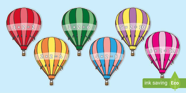 * NEW * 2 Times Tables on Hot-Air Balloons Display Cut-Outs