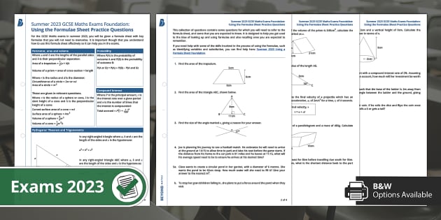👉 Using the Formula Sheet Practice Questions - Foundation