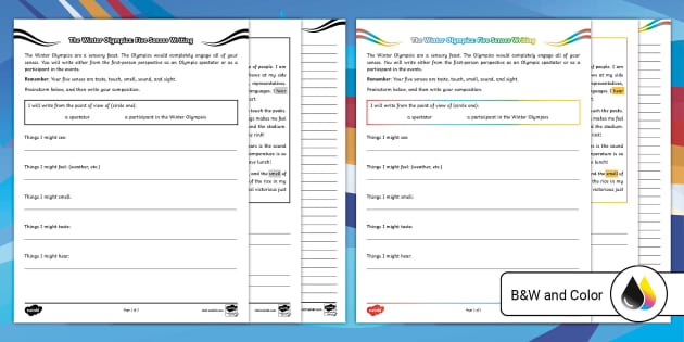 The Winter Olympics: Five Senses Writing Activity for 3rd-5th Grade