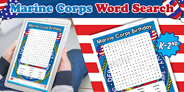 Marine Corps Birthday Word Search for K-2nd Grade