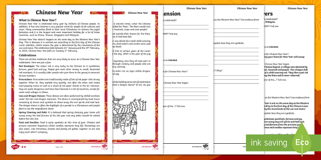 Chinese New Year Reading Comprehension Activities