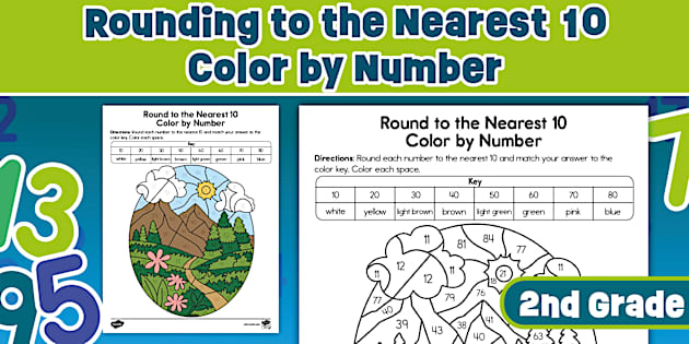 Second Grade Math 2-Digit Place Value Rounding to the Nearest 10 Color ...