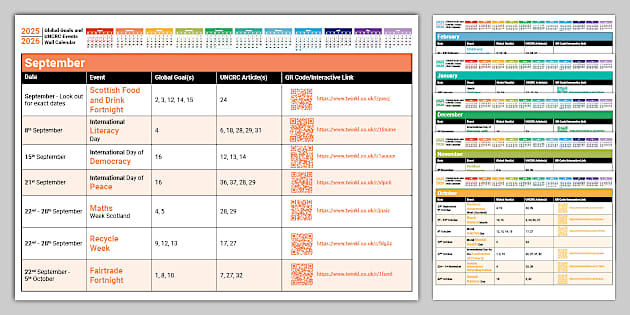 FREE Global Goals and UNCRC Events Wall Calendar 2025-26