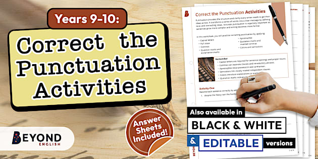 Years 9-10: Correct the Punctuation Activities