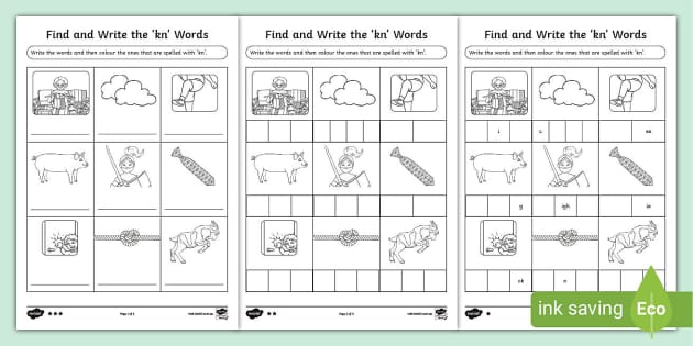 Find and Write the 'kn' Words Differentiated Worksheets
