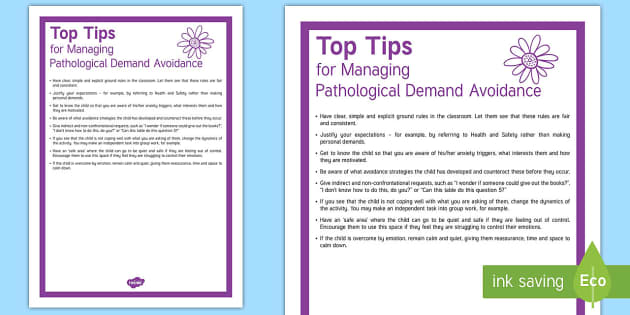 Managing Pathological Demand Avoidance in the Classroom Top Tips