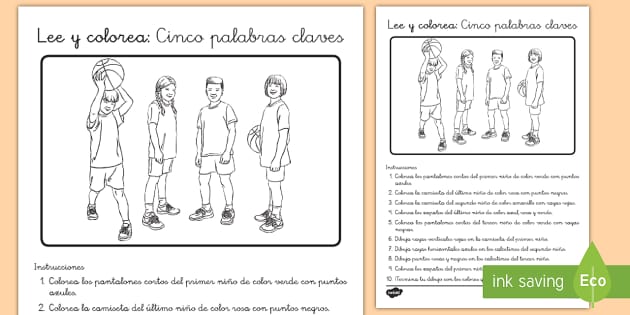 Ficha de actividad: Lee y colorea - Cinco palabras claves