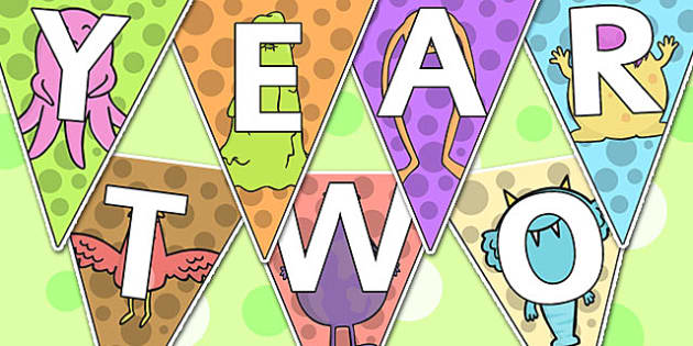 👉 Welcome to Year Two Bunting Monster Themed - Twinkl