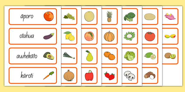 New Zealand Fruit and Vegetable Shop Role Play Word Cards Te Reo Māori