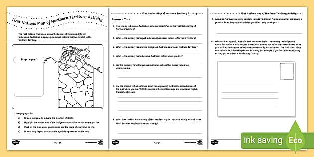 First Nations Map of Northern Territory Worksheet - Twinkl