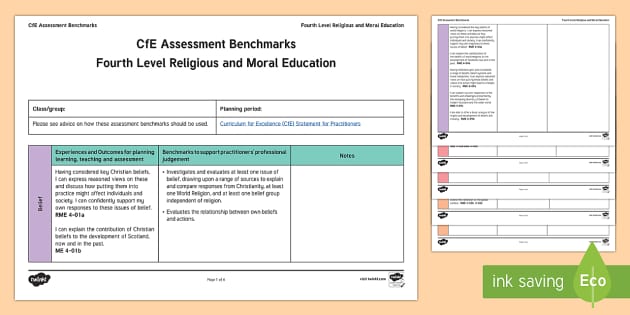 CfE Fourth Level Religious and Moral Education Benchmarks Assessment ...