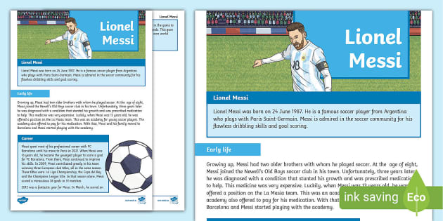 Reading Comprehension Homework Week 2 Lionel Messi 3rd/4th Class
