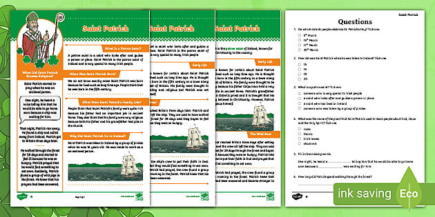 St. Patrick's Day Differentiated Reading Comprehension Activity