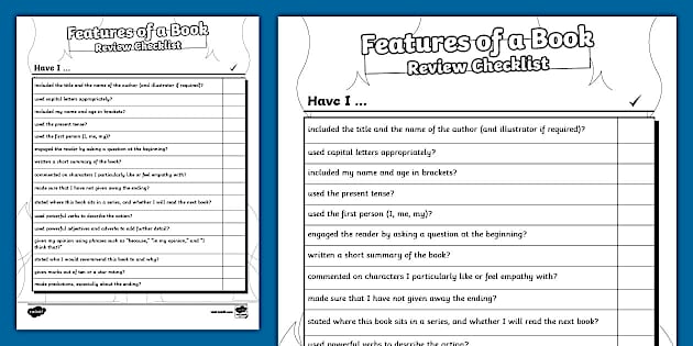 Seventh Grade Book Review Writing Checklist