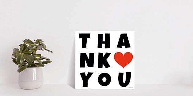 Thank You Bold Type Postcard | Twinkl Party (teacher made)