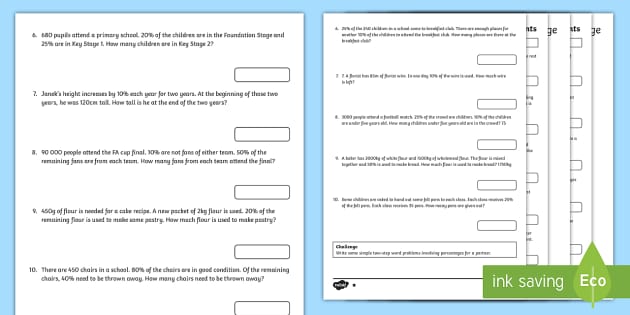 Multi step Percentages Differentiated Word Problems Twinkl