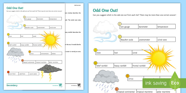 Weather and Climate: Odd One Out Worksheet / Worksheet