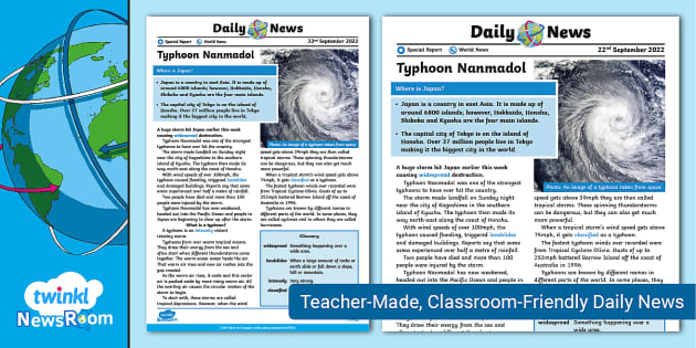Typhoon Nanmadol - Daily NewsRoom Article (ages 9-11)