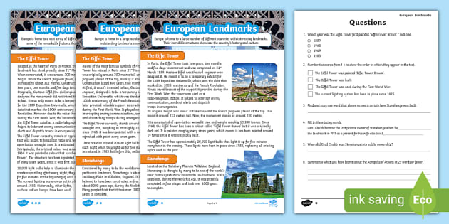 UKS2 European Landmarks Differentiated Comprehension Activity