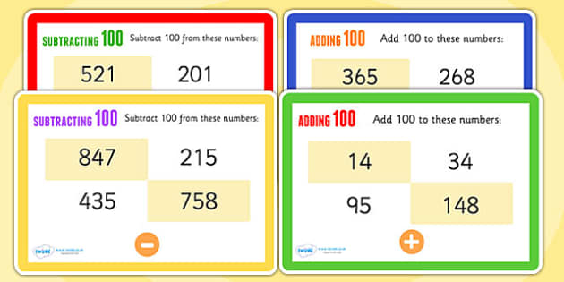 Adding and Subtracting 100 Maths Challenge Cards - Twinkl