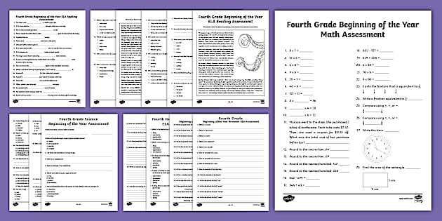 Fourth Grade Beginning of the Year Assessment Pack - Twinkl
