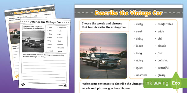 Describe the Vintage Car Worksheet (teacher made) - Twinkl