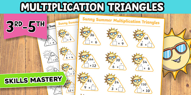 Sunny Summer Multiplication Triangles for 3rd-5th Grade