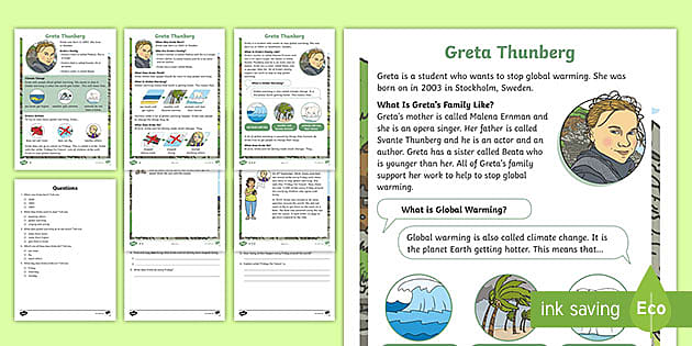 KS1 Greta Thunberg Differentiated Reading Comprehension Activity