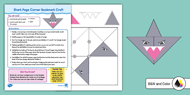 Shark Bookmark Craft Template for Kids | Twinkl USA - Twinkl