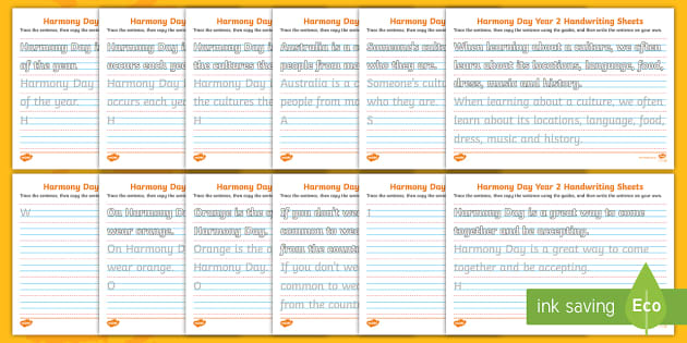 FREE! - Harmony Week Year 2 Handwriting Worksheet - English
