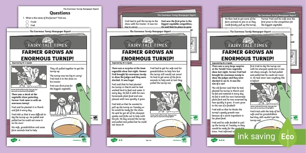 KS1 The Enormous Turnip Newspaper Differentiated Reading Comprehension