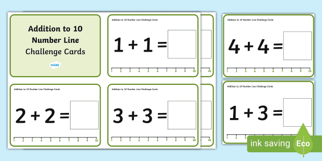 Addition to 10 With a Number Line Challenge Cards - Twinkl