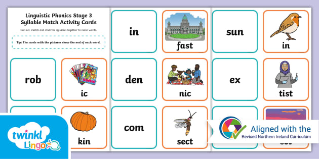 Linguistic Phonics Stage 3 Syllable Match Activity Cards