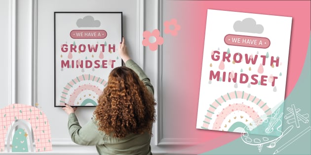 We Have a Growth Mindset Muted Rainbow-Themed Poster