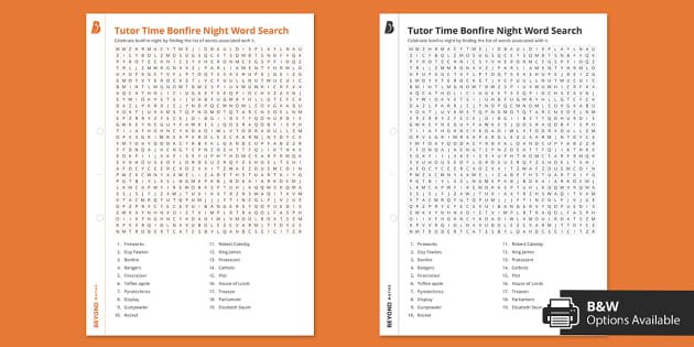 Tutor Time Bonfire Night Word Search | Beyond Events