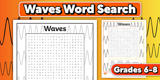 Waves Vocabulary Word Search for 6th-8th Grade