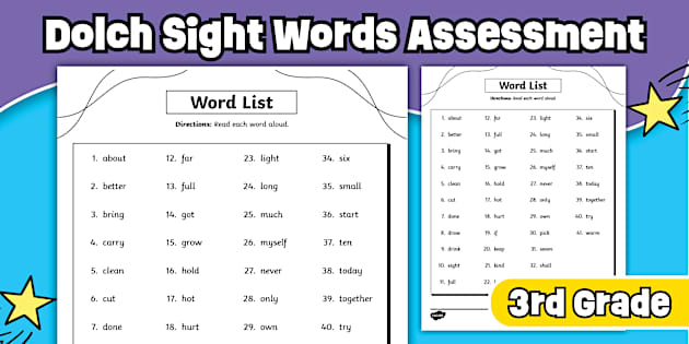 Third Grade Dolch Sight Words Assessment