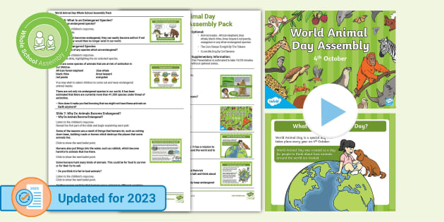 World Animal Day Whole School Assembly Pack (teacher made)