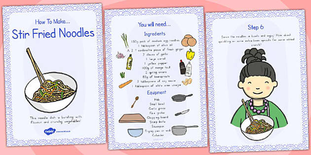 Stir Fried Noodles Recipe Cards (teacher made) - Twinkl