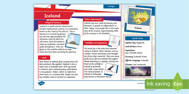 Iceland Fact File (teacher made) - Twinkl