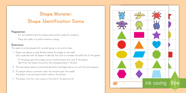 Shape Monster: Shape Identification Game (teacher made)