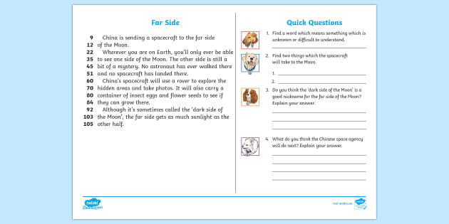 LKS2 Far Side of the Moon Daily News 60-Second Read Activity Cards