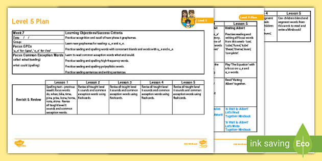 Level 5 Week 7 Weekly Lesson Plan