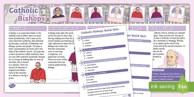 KS2 Catholic Bishop Fact File and Quick Quiz Pack - Twinkl