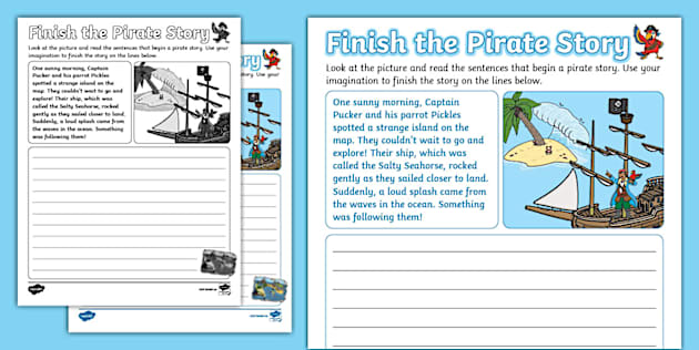 Finish the Pirate Story Worksheet (teacher made) - Twinkl