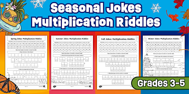 Seasonal Jokes: Multiplication Riddles Pack for 3rd-5th